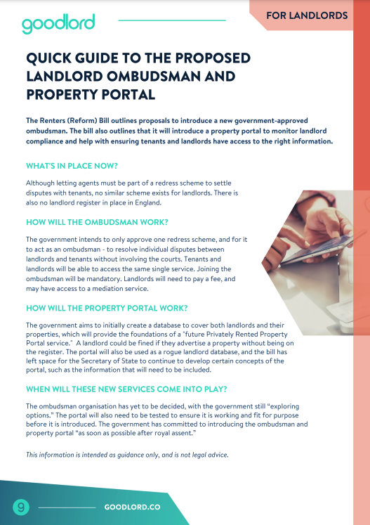 INFOSHEET: Quick guide to the proposed landlord ombudsman and property portal
